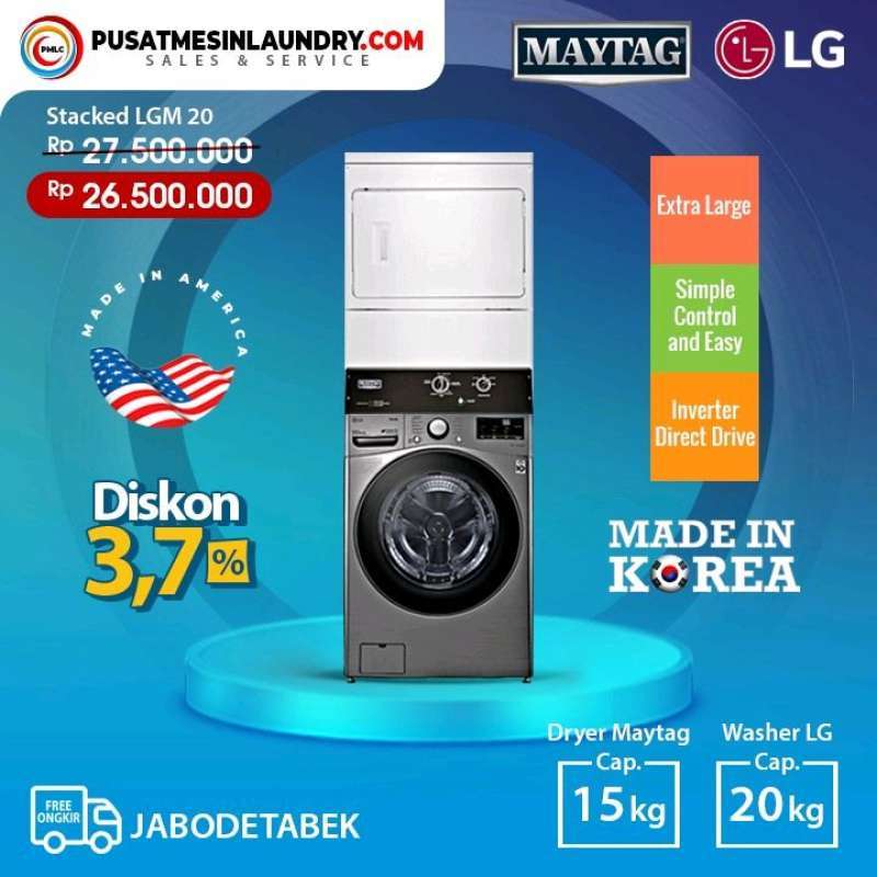 Jual Stack Mesin Cuci LG 20 Kg dan Mesin Pengering Maytag 10 Kg Pintu ...