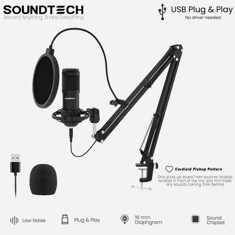 Promo Soundtech Usb Condenser Microphone Boom Arm For Pc Recording ...