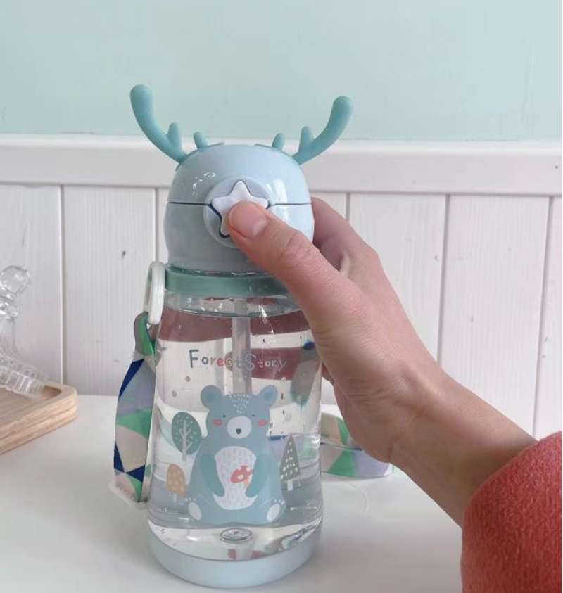 Jual Oem One-c302 Botol Air Minum Anak Sedotan 610ml Model Tanduk Rusa Lucu - Botol Minum Anak ...