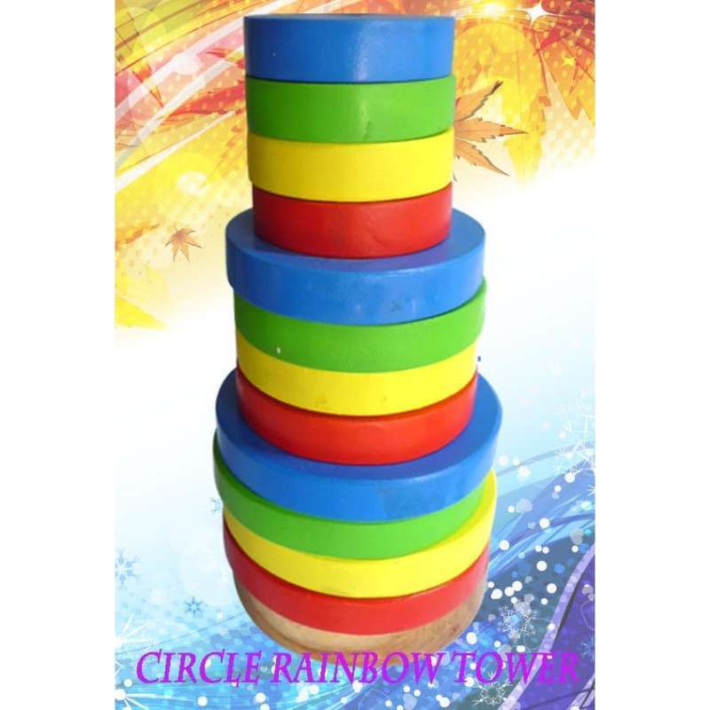 Promo Mainan Edukatif - Anak Puzzle Balok Kayu Menara Pelangi Bulat ...