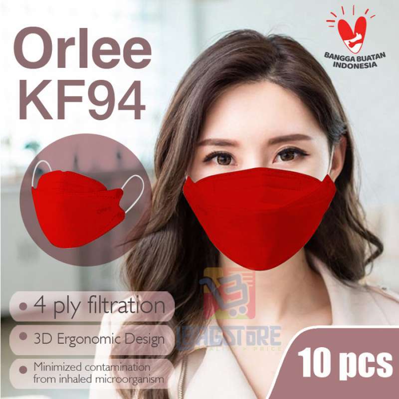 Jual Masker KF94 KF 94 Orlee 4ply earloop Merah Red Embos Kemenkes isi ...