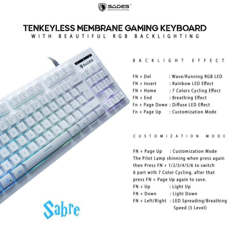 Jual SADES Sabre TKL RGB Membrane Gaming Keyboard Garansi Resmi - PUTIH ...