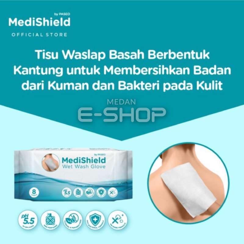 Jual Paseo Medishield Wet Wash Glove Tissue Basah Antiseptik Waslap ...