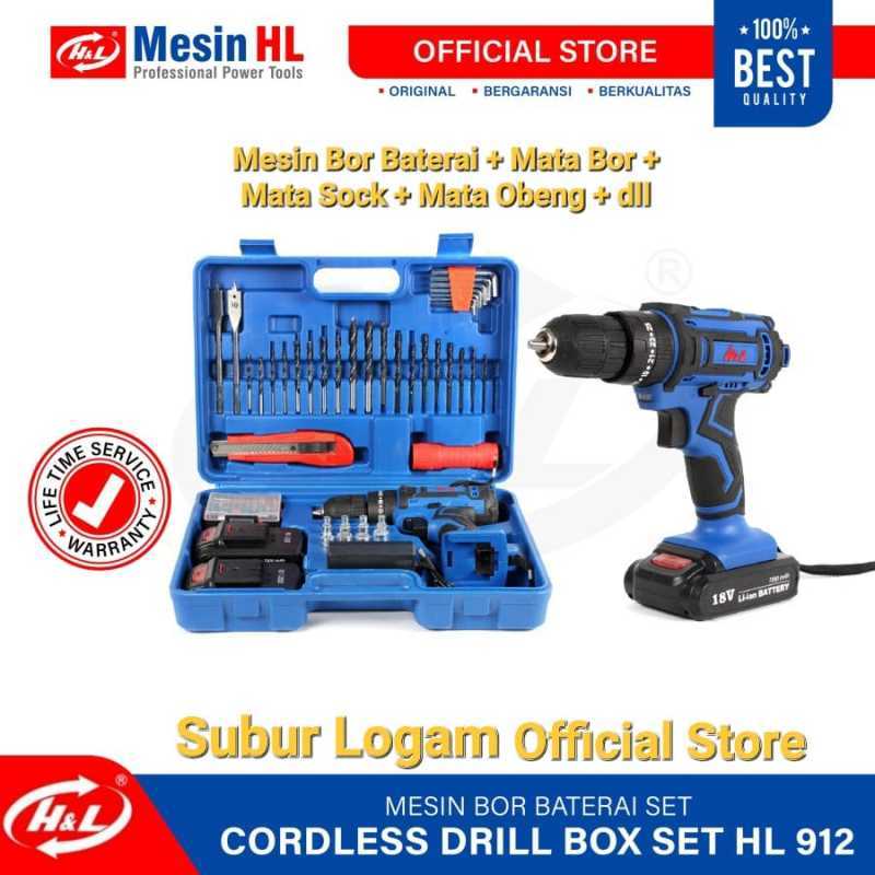 Jual H&L HL 912 Mesin Bor Baterai Cordless Drill Set + Mata Tools ...