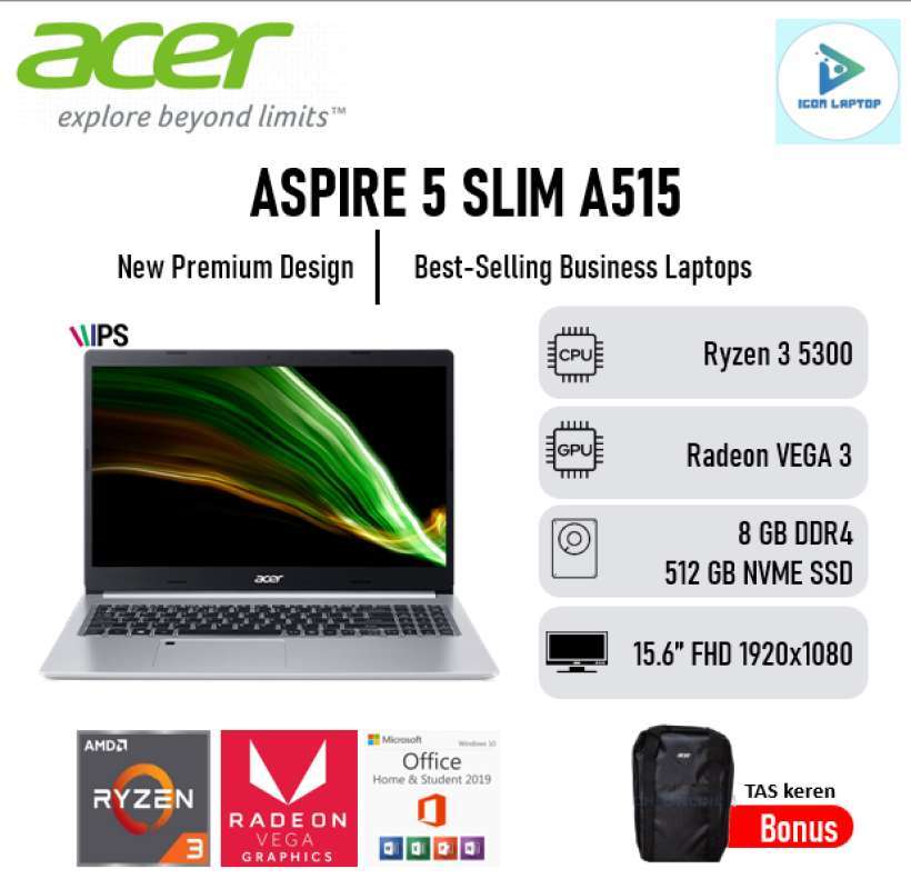 Jual ACER ASPIRE 5 SLIM A515 45 R0RG - RYZEN 3 5300 8GB 512SSD VEGA6 ...
