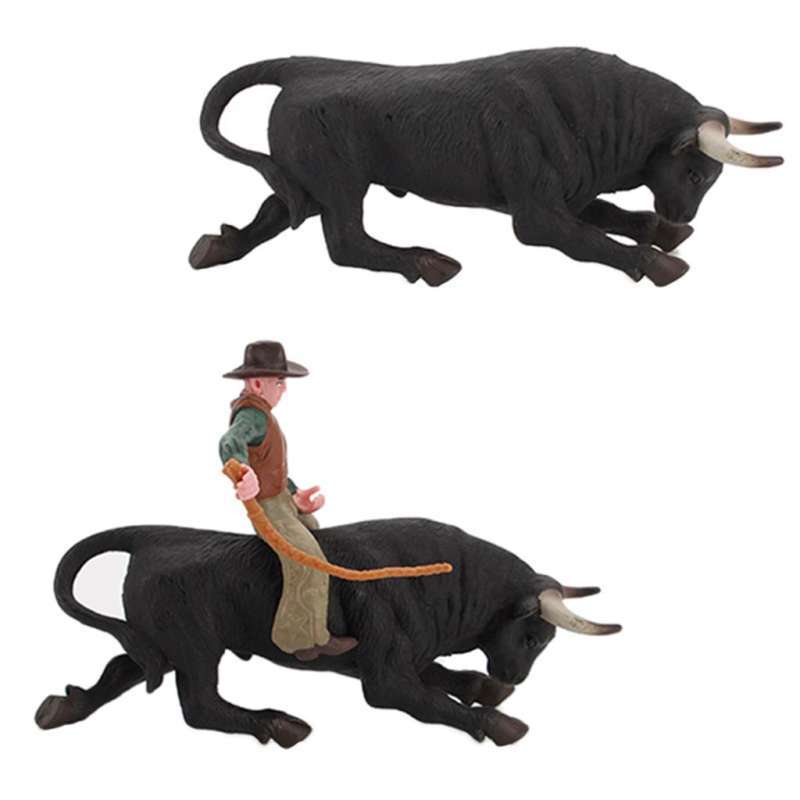 Jual Bull Riding Doll Action Animals Figures Model Static Statue for ...