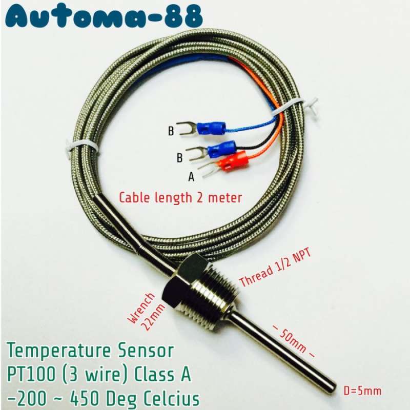 Jual RTD PT100 1/2 NPT PT-100 Temperature Sensor Probe 50mm 5cm 3 Wire di Seller Bena Store ...