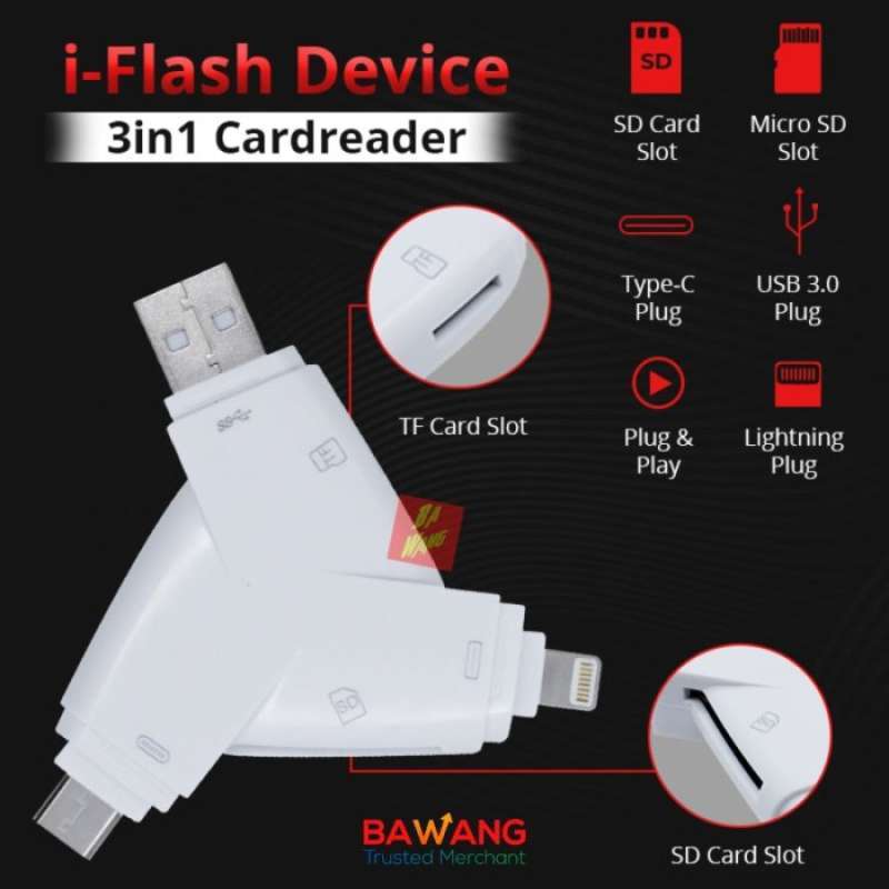 Jual IFLASH DEVICE 3 IN 1 CARD READER USB LIGHTNING TYPE C TF MICRO SD ...
