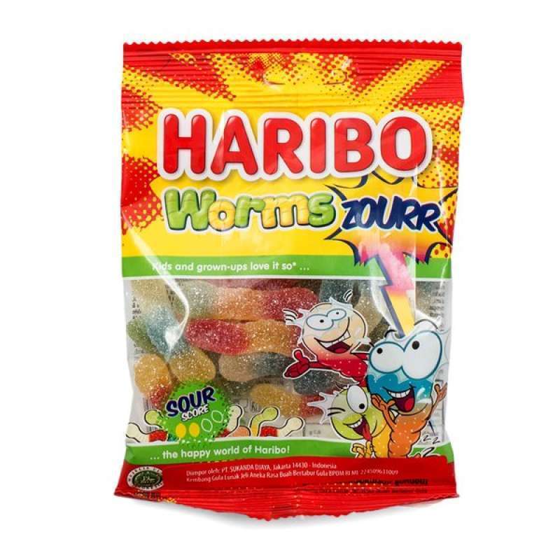 Jual HARIBO Worms Zourr Jelly Fruit Candy Worm Sour 80g - Permen Bentuk ...