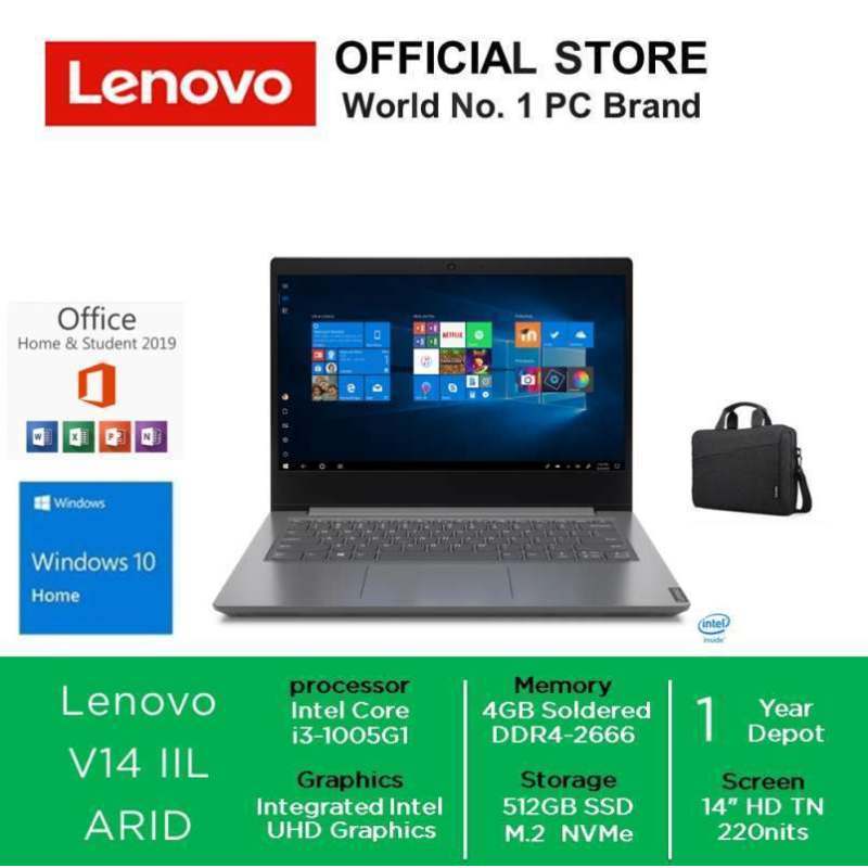 Jual Lenovo V14 IIL Intel Core i3-1005G1 4GB 512GB SSD WINDOWS 10 OHS 14 HD (1366x768) TN ...