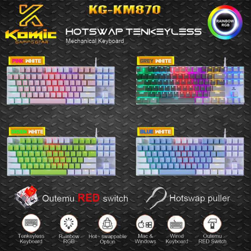 Promo Keyboard Gaming Mechanical Hotswap Komic Kg-km870 Tkl - New Red ...