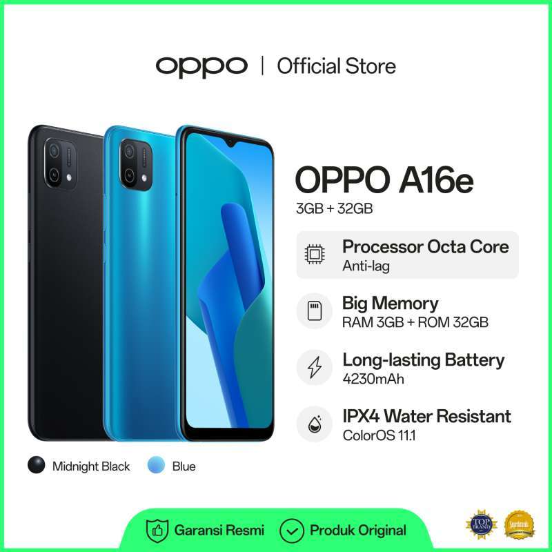 Jual OPPO A16e RAM 3GB/32GB SMARTPHONE (GARANSI RESMI) - Blue di Seller ...