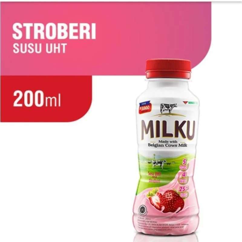 Promo Milku Strawberry Susu UHT [200 ml / 12 Botol] Diskon 5% di Seller ...