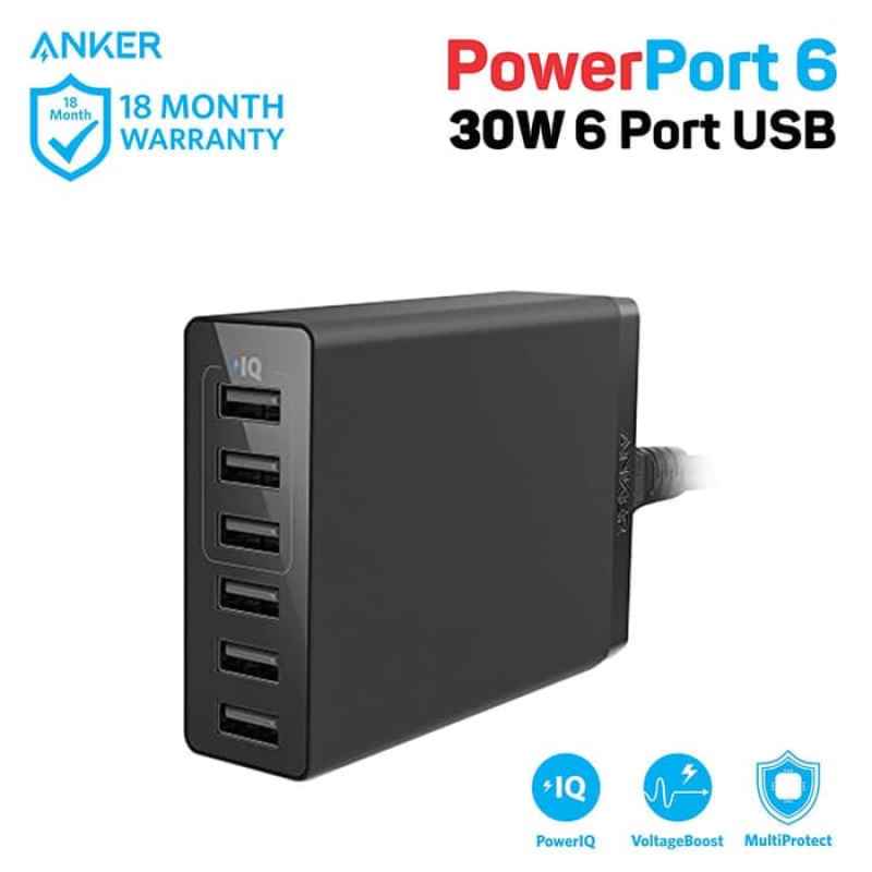 Jual ANKER PowerPort 6 Lite 30w charger 6-Port Black-A2061G11 di Seller ...