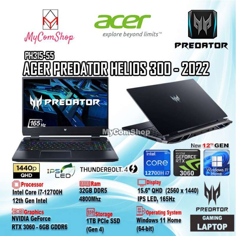 Jual ACER PREDATOR HELIOS 300 GAMING LAPTOP PH315-55 i7-12700H 16GB 1TB ...