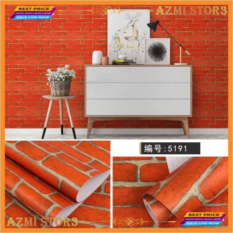 Jual Wallpaper Dinding Ukuran 45 Cm X 10 M Motif Bata Merah Oren Orange ...