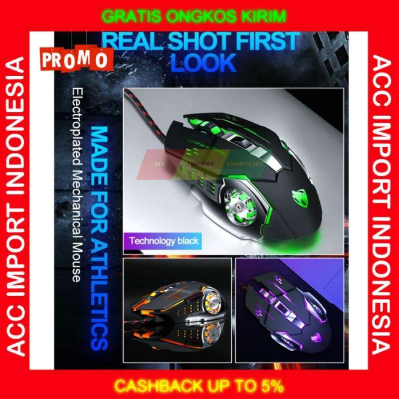 Promo Mouse Gaming V6 Pc Led Rgb 7 Warna Wired 4 Dpi For Games Work ...