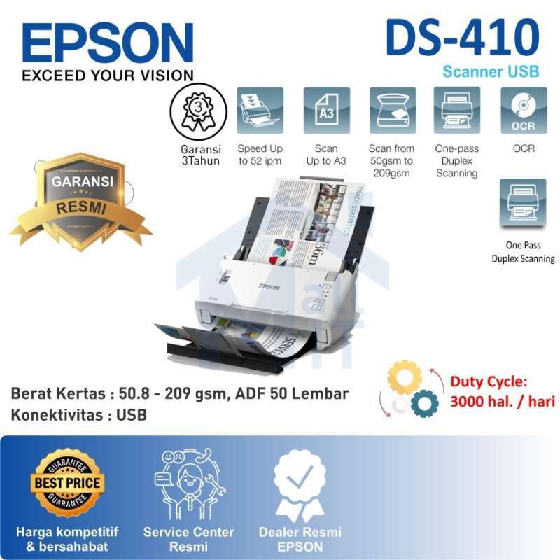 Jual SCANNER EPSON DS-410 DS410 Workforce SCAN A3 STITCH GARANSI RESMI ...