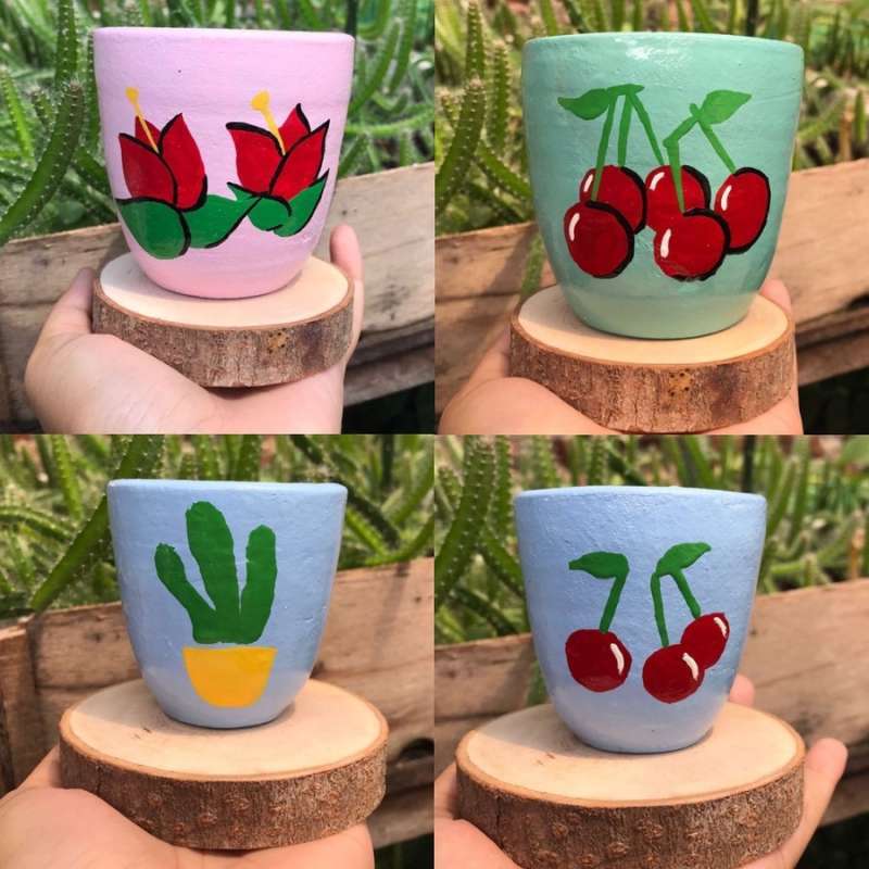 Promo POT TANAMAN HIAS KAKTUS SUKULEN CLAYPOT TANAH LIAT GERABAH LUKIS ...