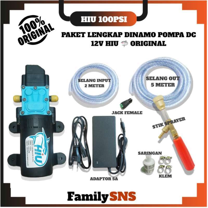 Jual Paket lengkap Dinamo pompa air dc 12v Hiu 100psi 5Lpm/Alat cuci ...