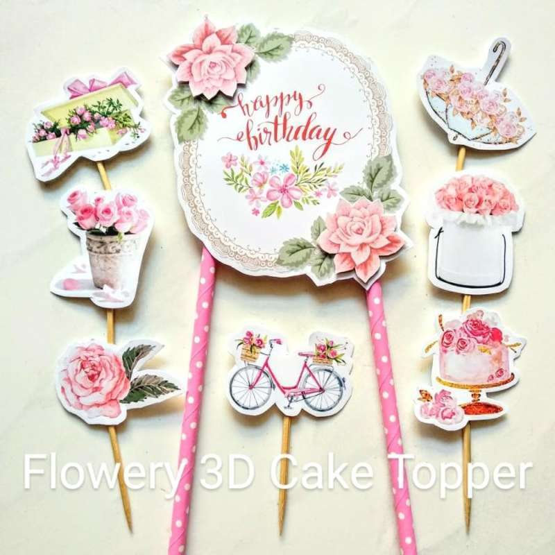 Jual Topper Flower/Cake Topper Birthday/Topper Kue 3D Flower/Flower ...