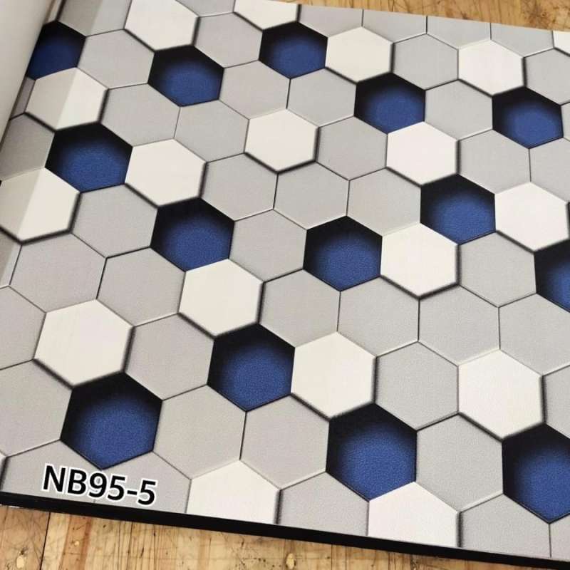 Jual Wallpaper Dinding Modern Kotak Sarang Lebah Biru Merah Hitam Cream