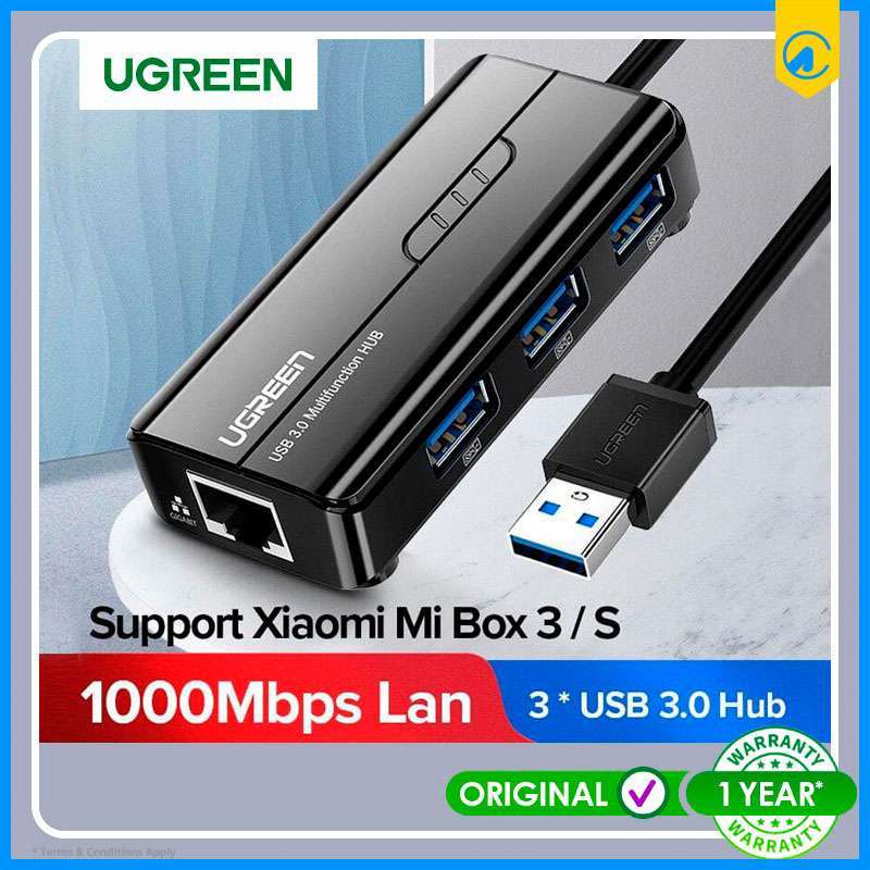 Jual Ugreen 20265 USB3.0 Hub 3port with Gigabit Ethernet Adapter Black ...