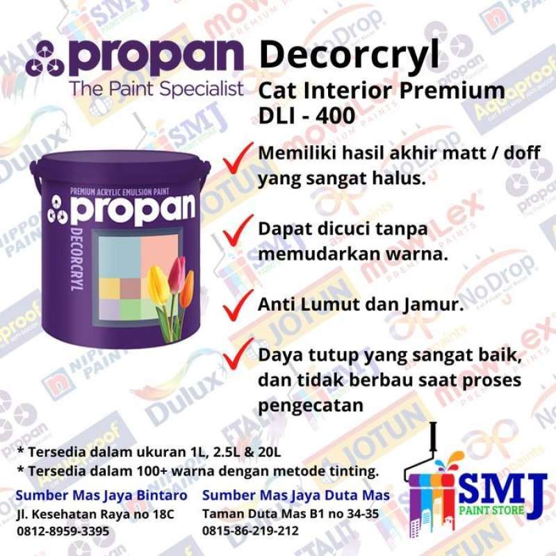Jual Cat Tembok Interior Premium PROPAN DECORCRYL DI 400 warna tinting ...