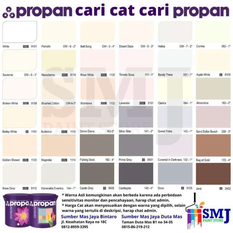 Jual Cat Tembok Interior Premium PROPAN DECORCRYL DI 400 warna tinting ...