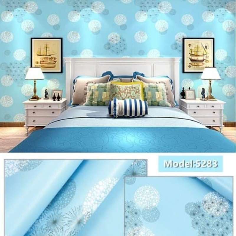 Jual Wallpaper Motif Kapas Biru Putih Wallpepr Dinding 10m X 45cm Di