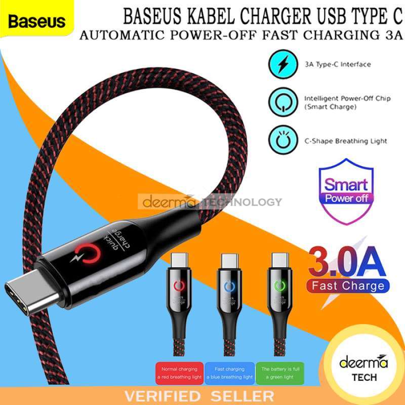 Jual BASEUS KABEL CHARGER USB TYPE C AUTOMATIC POWER-OFF FAST CHARGING 3A - Hitam di Seller ...