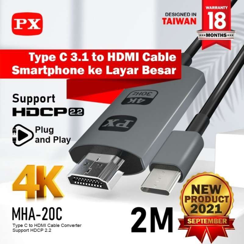Promo Kabel Mhl Usb Type C 3.1 To Hdmi Tv Converter 4K 2 Meter Px Mha-20C Diskon 10% di Seller ...