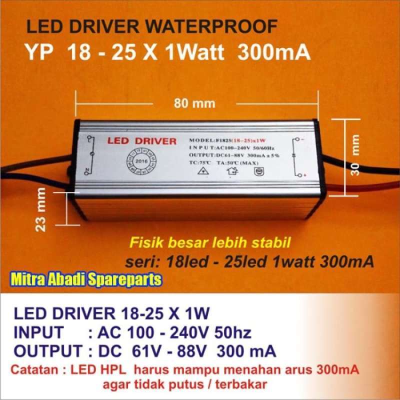 Jual Led Driver Casing Aluminium Ip65 Yp F1825 (18-25)*1W/1 Watt 300 Ma ...