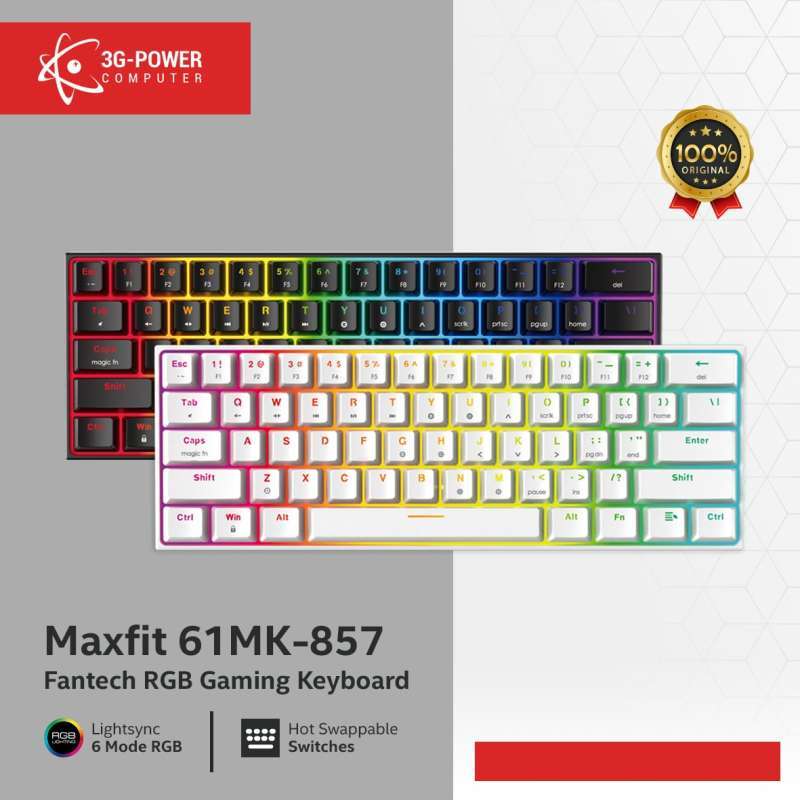 Promo Fantech MAXFIT61 MK857 60% Keyboard Gaming Mechanical - Black ...
