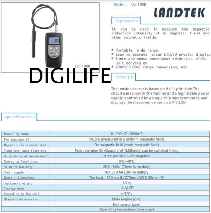 Jual Gauss Meter Landtek GS-100D Magnet Tesla Tester GS100D Magnetic ...