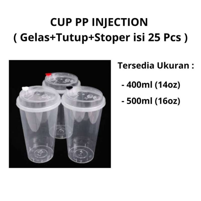 Jual Cup Pp Injection 500Ml 16Oz / Gelas Plastik Boba ( Cup+Lid+Stopper ...