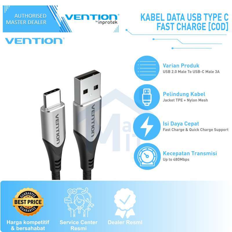 Jual Vention Kabel Data Usb A To Type C Braided Android Samsung Huawei ...