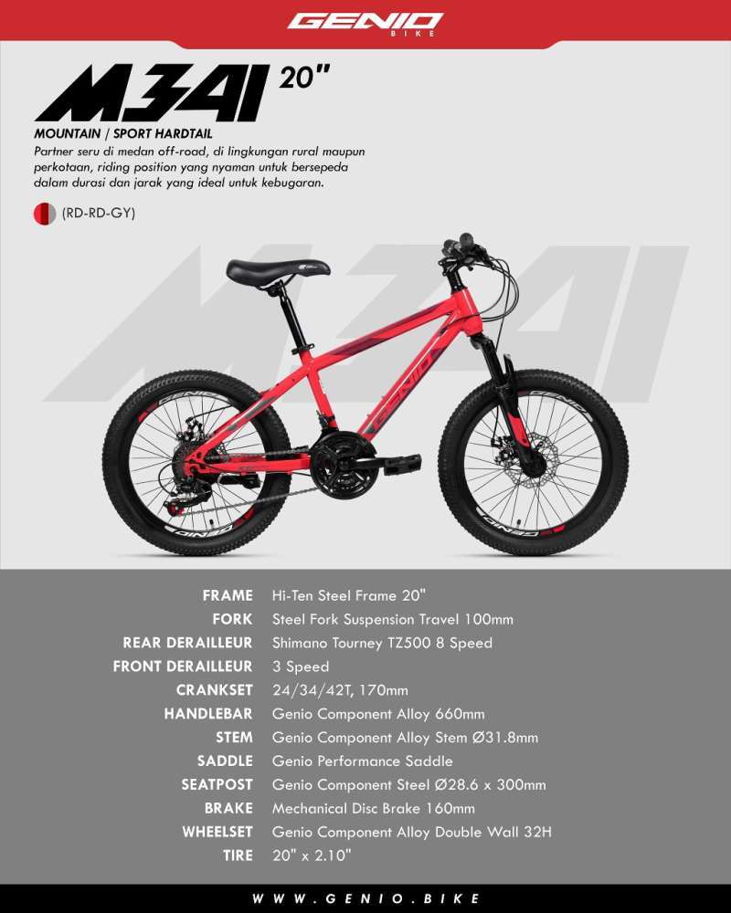 Jual Sepeda Gunung MTB Genio M-341 Garansi SNI 20 Inch 8 Speed Garansi ...
