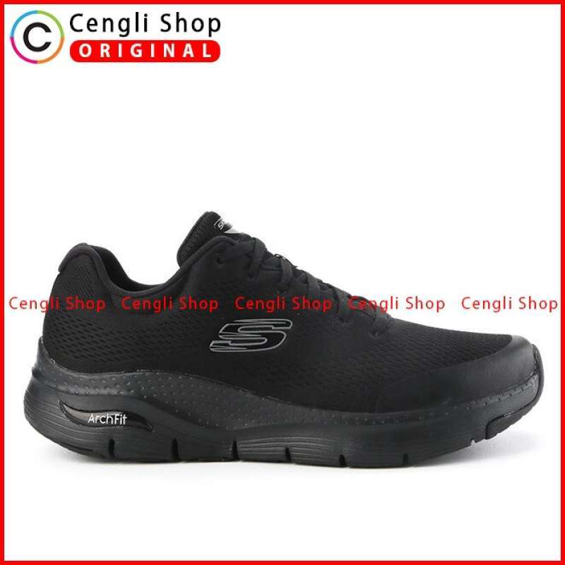 Jual SEPATU SKECHERS PRIA ORIGINAL SNEAKER SPORT ARCH FIT FULL BLACK di ...