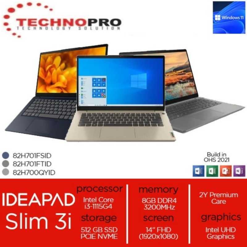 Jual Lenovo Ideapad Slim 3i 14 QYID-FSID-FTID || i3 1115G4 8GB 512SSD Windows11 + OHS 14.0FHD ...