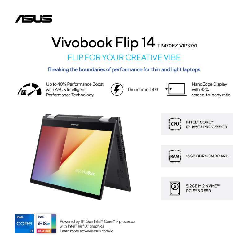 Jual Asus Vivobook Flip 14 Tp470ez - I7 1165g7 16gb 512ssd Irismax ...