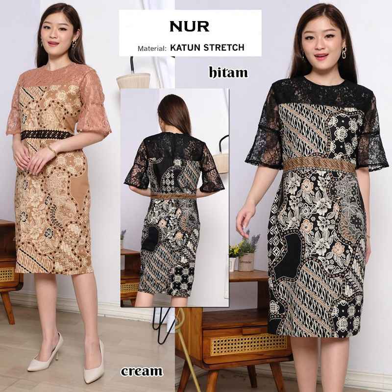 Jual Evercloth Nur Dress Batik Wanita Brukat Dress Wanita Brocade Batik Dress Slim Di Seller ...