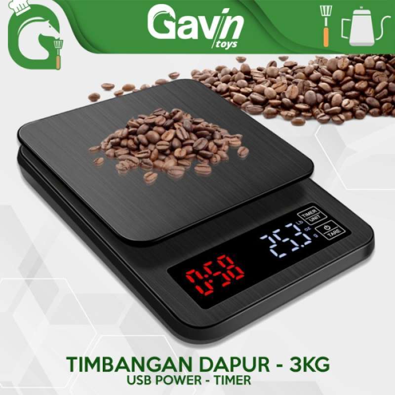 Promo Timbangan Dapur Digital 3Kg Coffee Scale Timer Usb Power 3 Kg ...