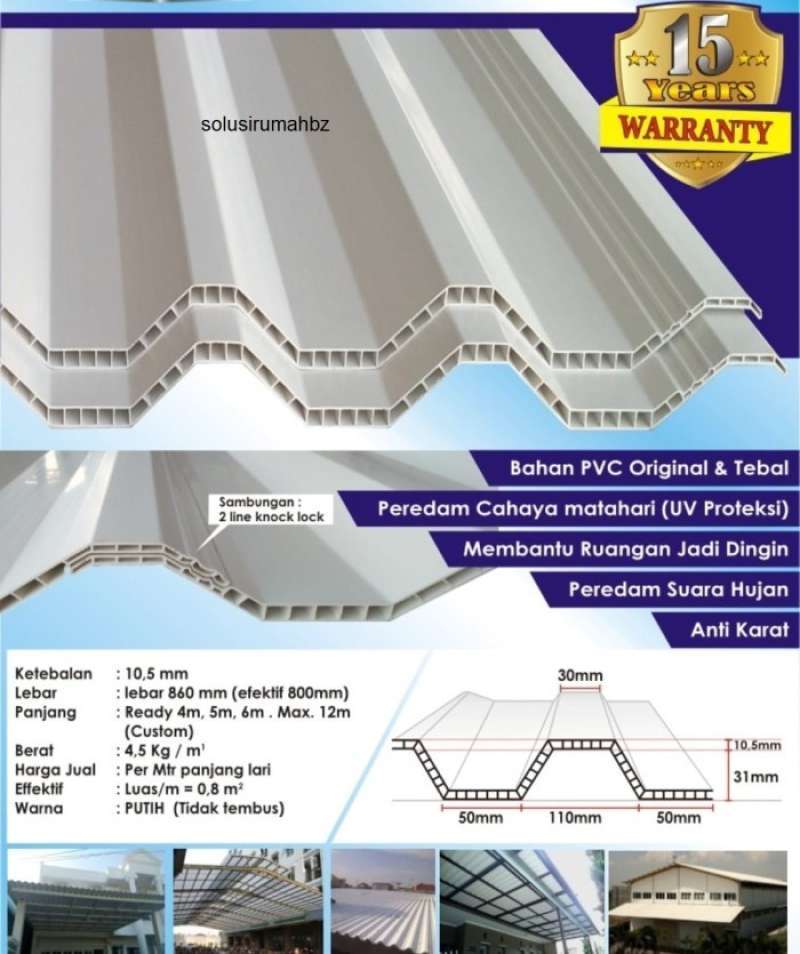 Promo Atap Upvc Tebal 10mm Panjang 1m Putih Potong Gelombang Double ...