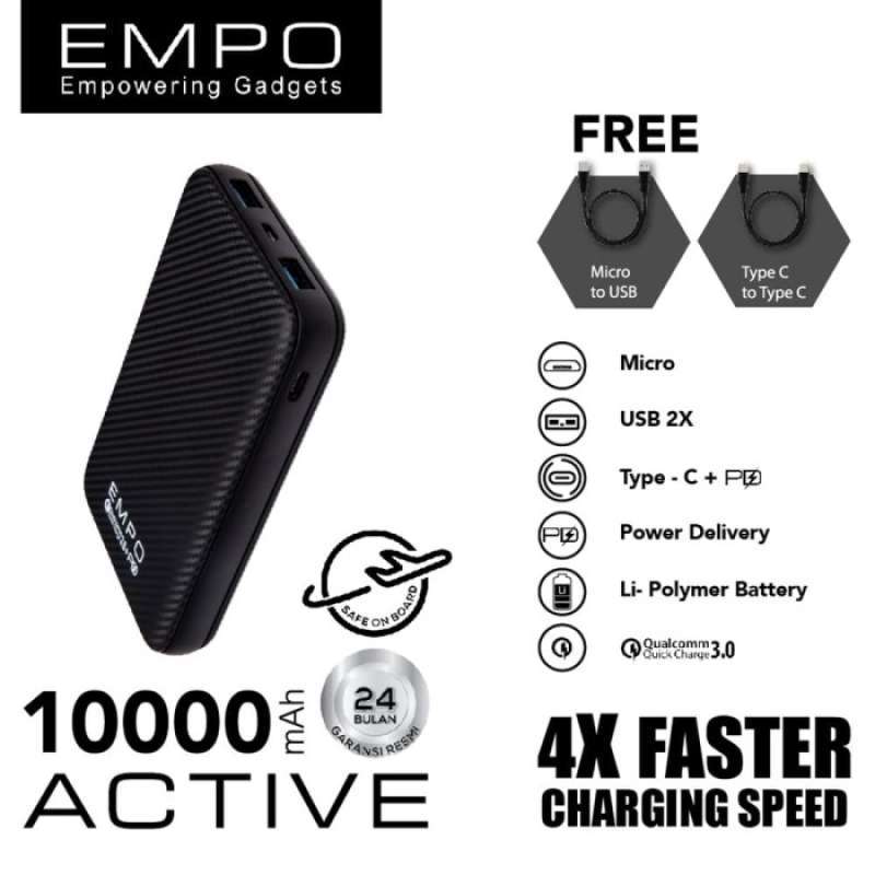 Promo EMPO ACTIVE 10000mAh Power Bank Quick Charge 3.0 + PD Power ...