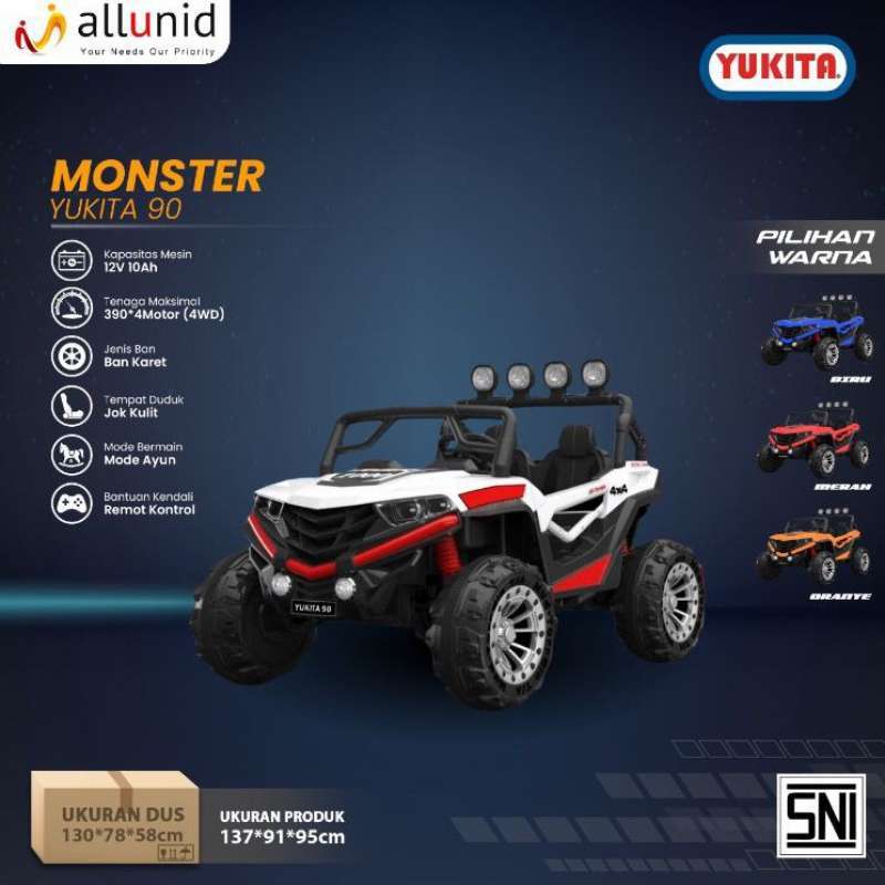 Jual Mainan Anak Mobil Aki Yukita 90 Monster jeep jumbo 12 volt 10 AH ...