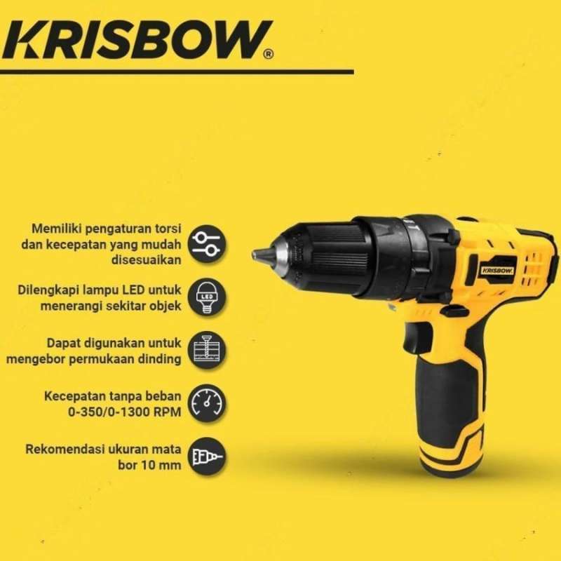 Jual Bor Listrik Cordless Nirkabel 10 mm 12v Bor Dinding KRISBOW ...