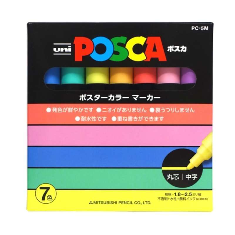 Jual Uni Posca Paint Marker PC-5M Medium Point Set 7 Pastel Colours ...
