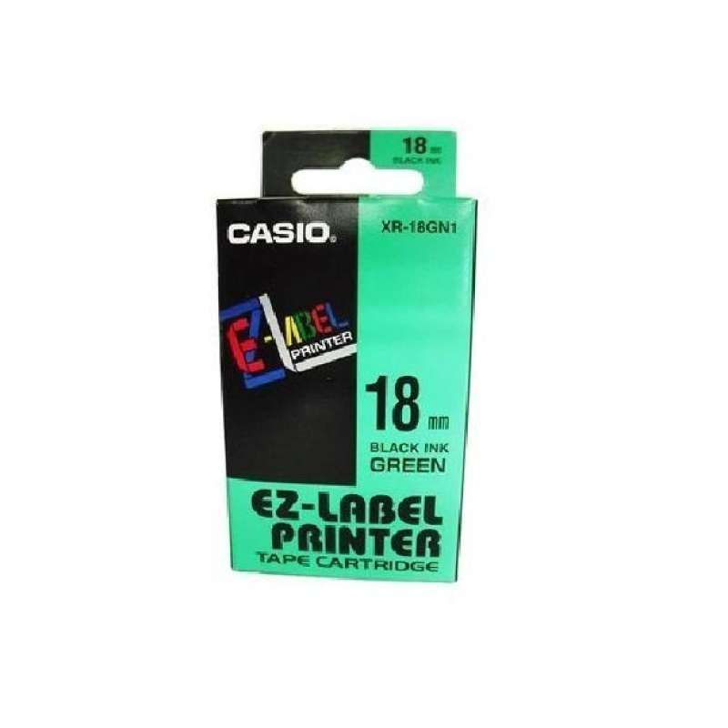 Jual Casio Ez Label Printer XR-18GN1 18mm Black On Green Label Printer Tape di Seller mampang ...
