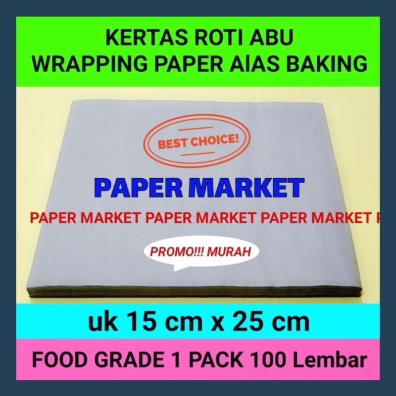 Jual KERTAS ROTI ABU WRAPPING PAPER 32 GSM 15CM X 25CM - 1 PACK 100 ...